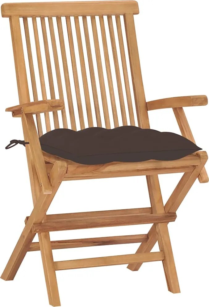 Skládací židle s polštáři v barvě taupe, 2 ks, masivní teakové dřevo 3062510