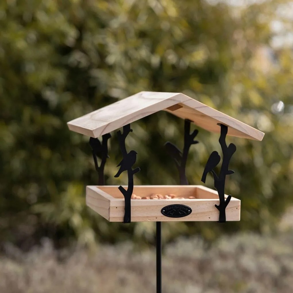 Zapichovací krmítko pro ptáky Rhi, 131,5x24,5x24,5 cm, dřevo/kov, hnědá