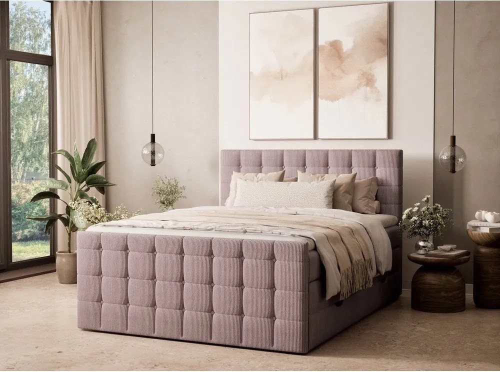 Fialová boxspring postel s úložným prostorem 200x200 cm Tasca – Maison de Rêve