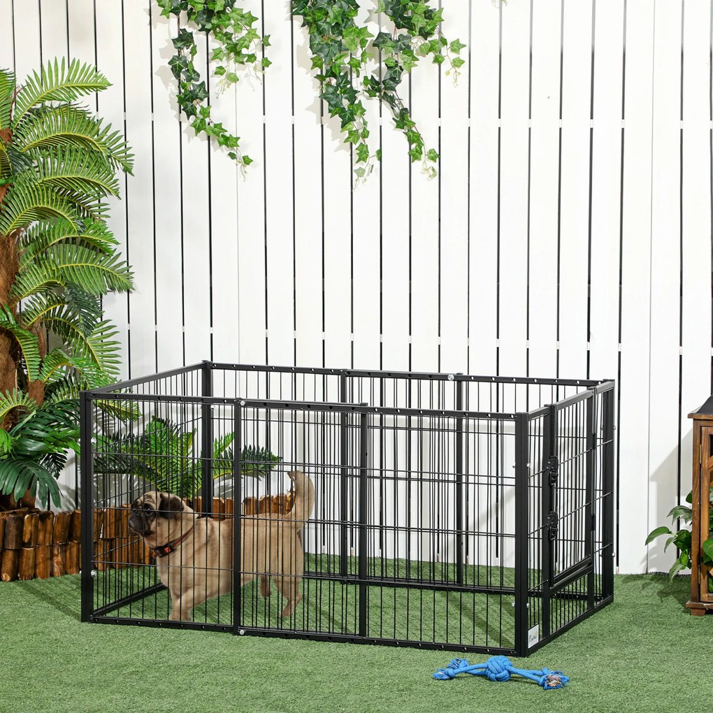 PawHut 6-panelový psí výběh s nastavitelnou šířkou ocelového rámu 82,5-150x79x61 cm Černý