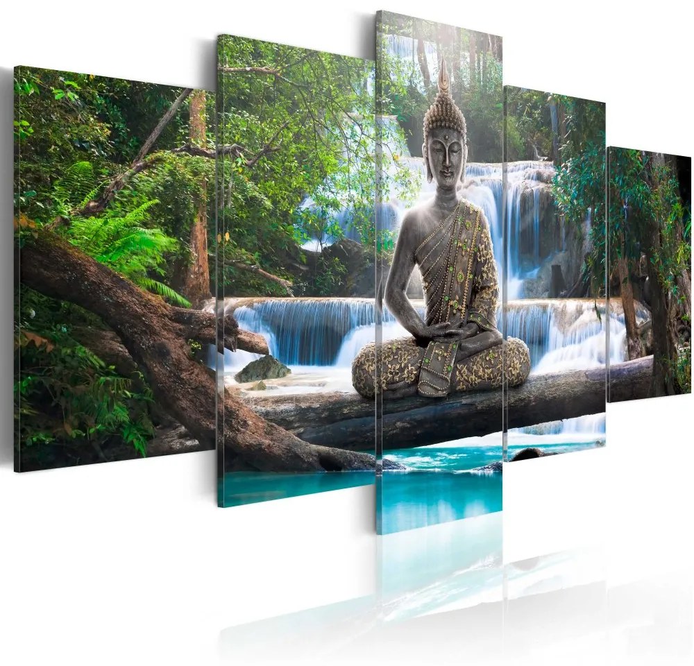 Obraz na plátně Bimago - Buddha and waterfall 200x100 cm