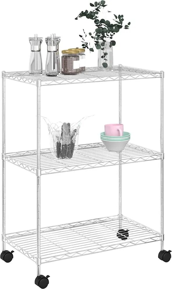 3patrový úložný regál na kolečkách 60 x 35 x 81 cm chrom 150 kg 324625
