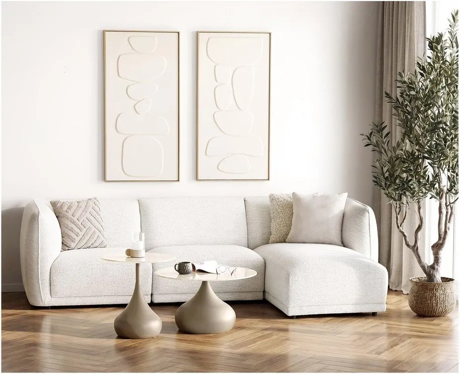 Krémová žinylková rohová pohovka (pravý roh/s lenoškou) Noor – House Nordic