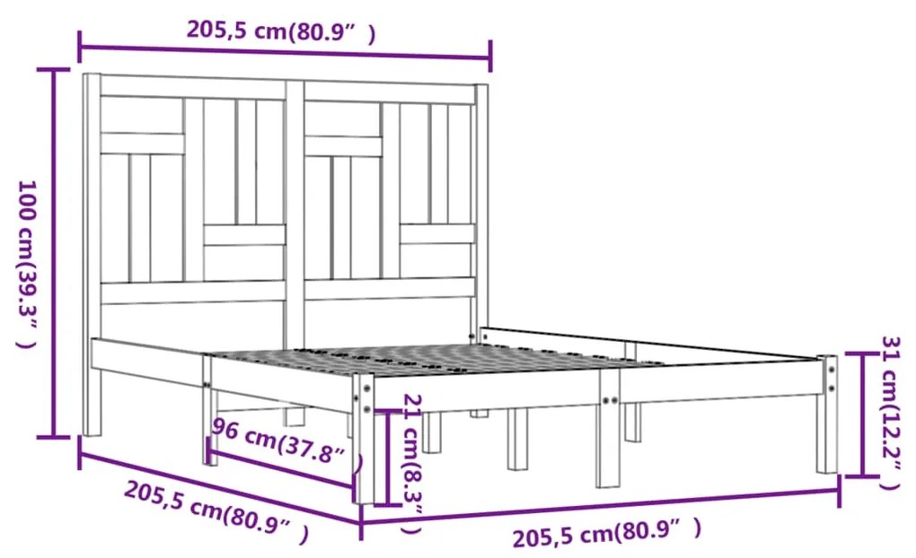 Rám postele bílý masivní borovice 200 x 200 cm,  3104564