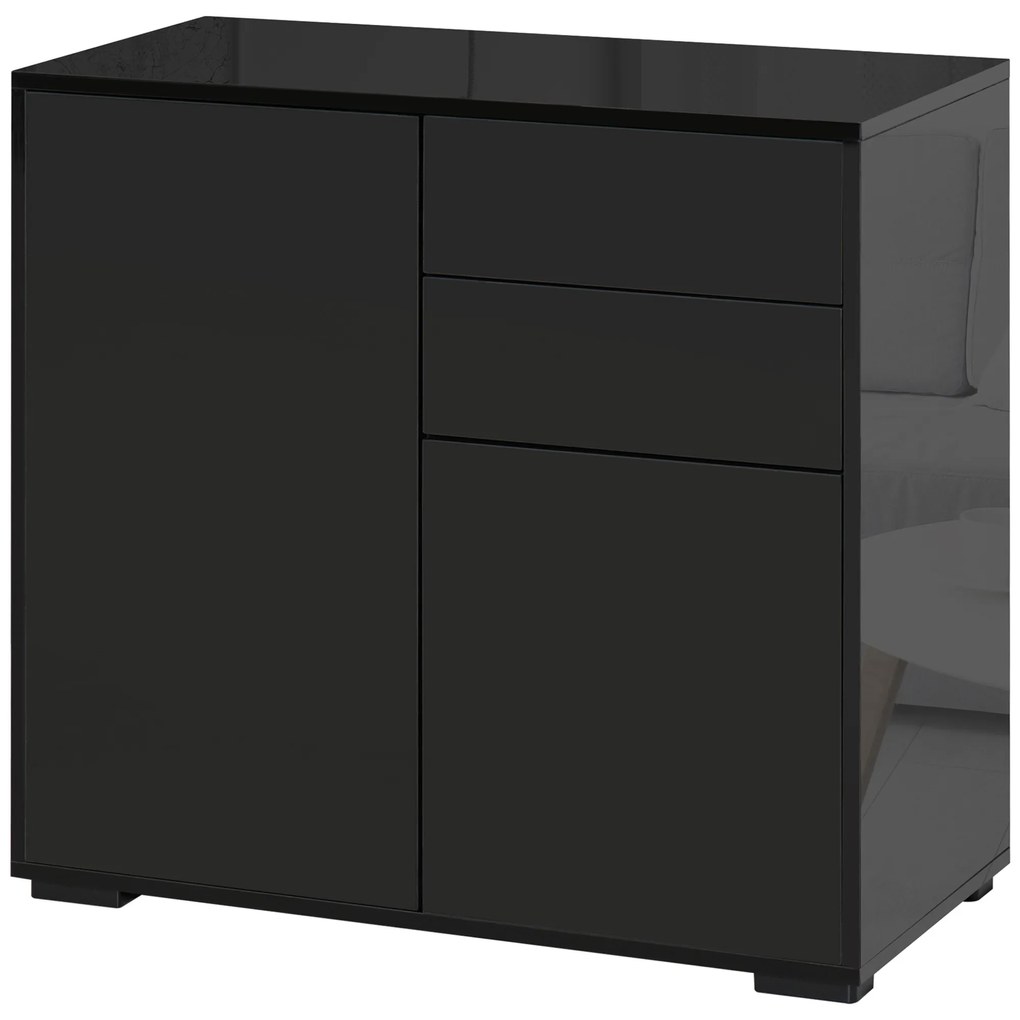 HOMCOM příborník černý s 2 zásuvkami a 2 dvířky proti naklonění do obývacího pokoje ložnice 117x36x74cm | Aosom.de