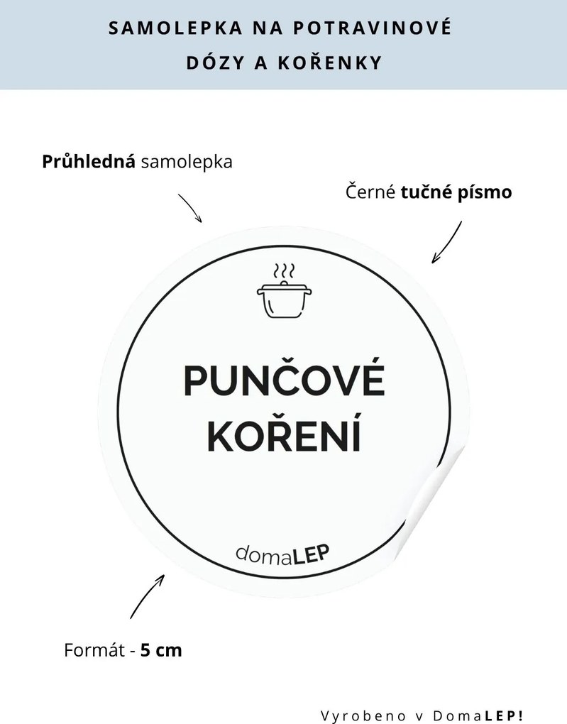 Samolepka na kořenky PUNČOVÉ KOŘENÍ průhledná 5 cm tučné písmo