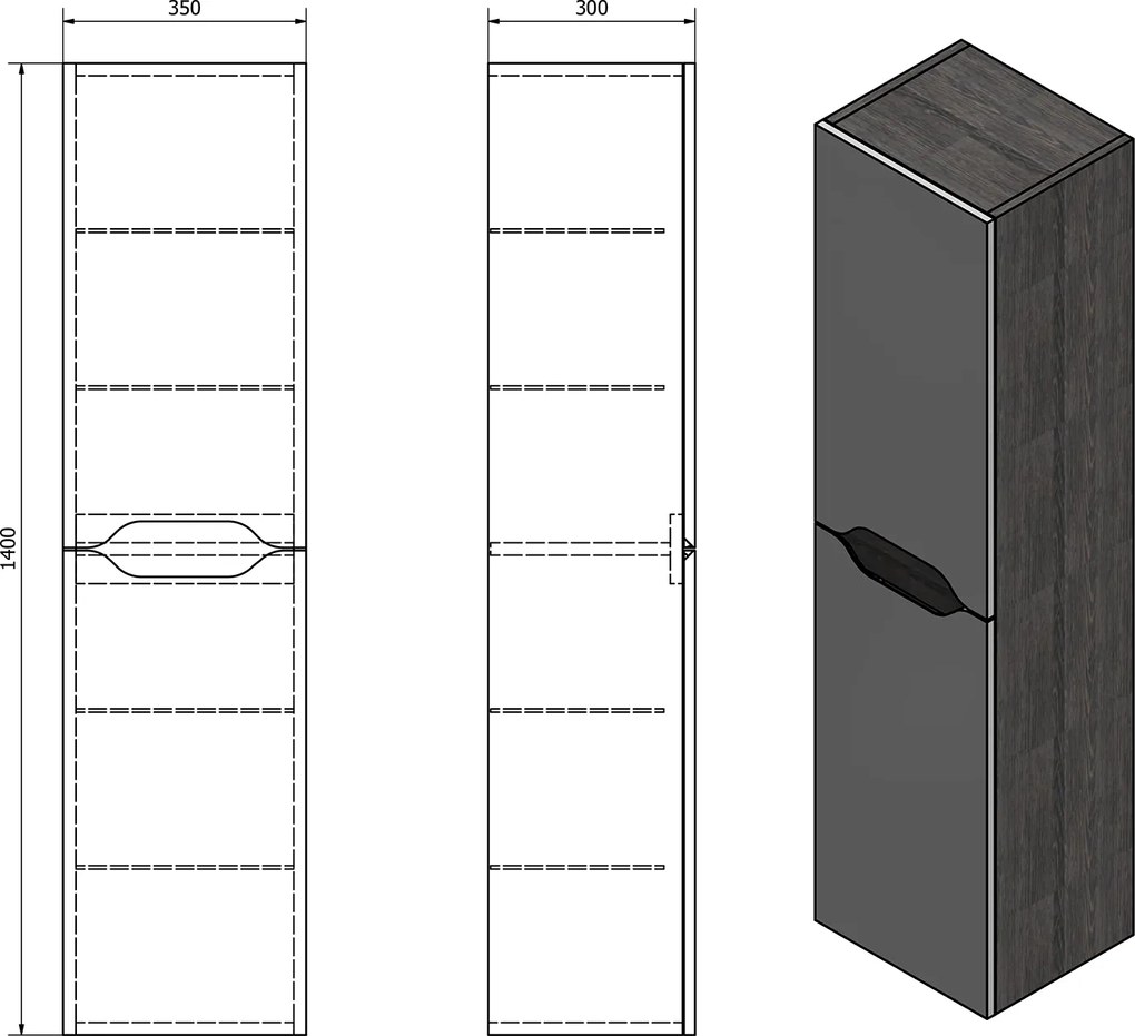 Sapho Wave WA245LP skříňka vysoká 35 x 140 cm bílá/dub stříbrný pravá/levá