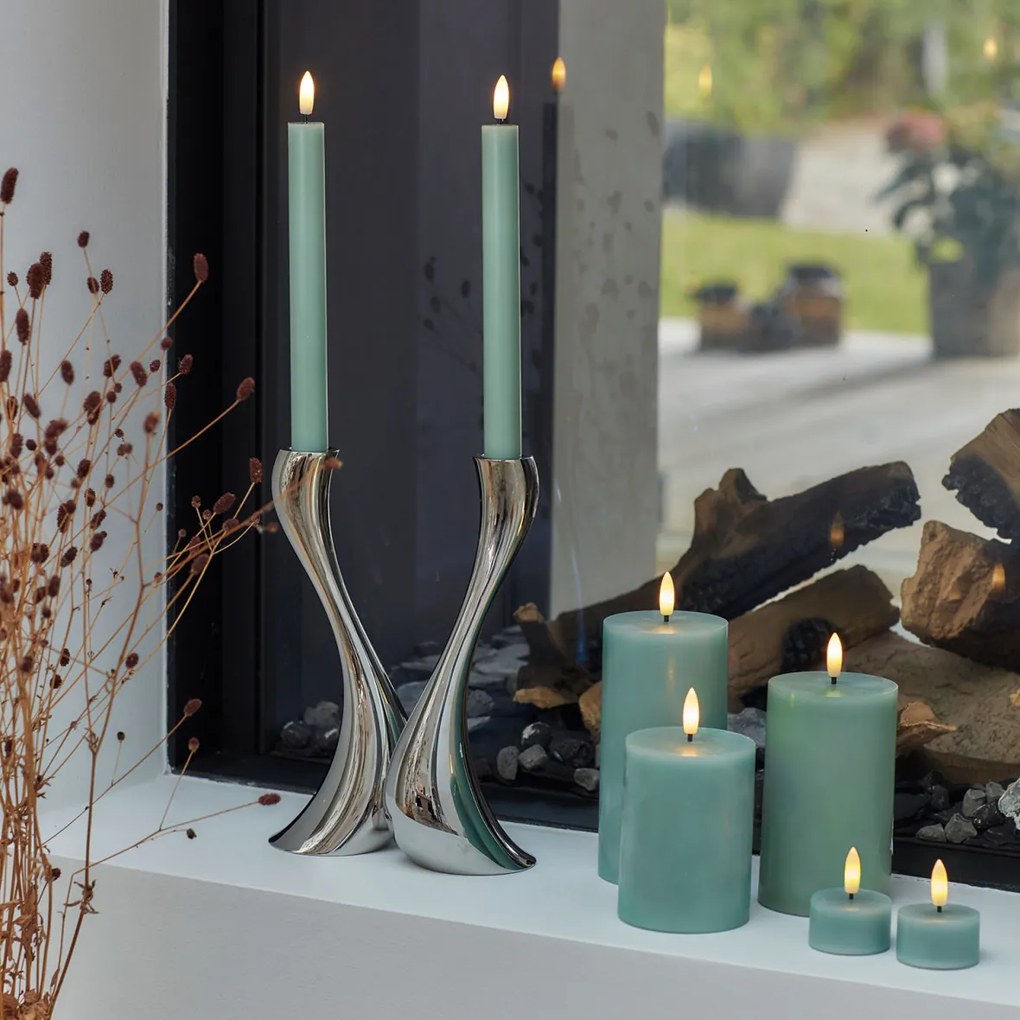 Sada LED čajové svíčky na baterie Sille Tealight, Ø 4,5 × 2,2 cm, pískově zelená, z pravého vosku, balení 2 ks