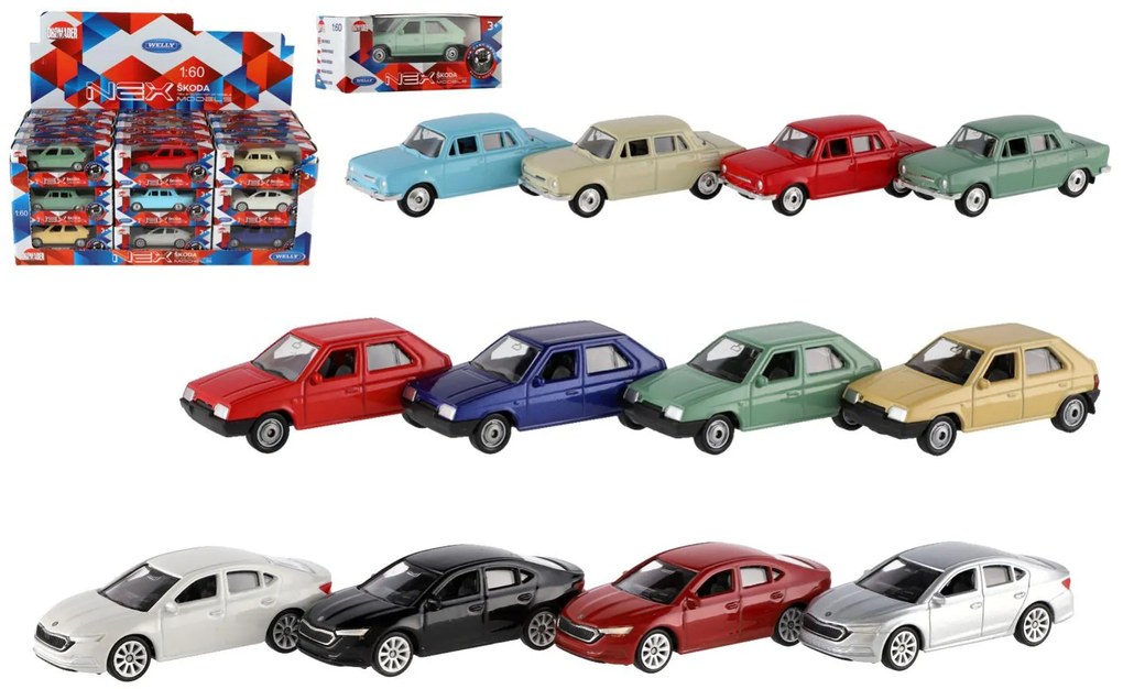 Auto Welly Škoda 1:60 kov/plast 7 cm mix druhů na volný chod (1 ks)