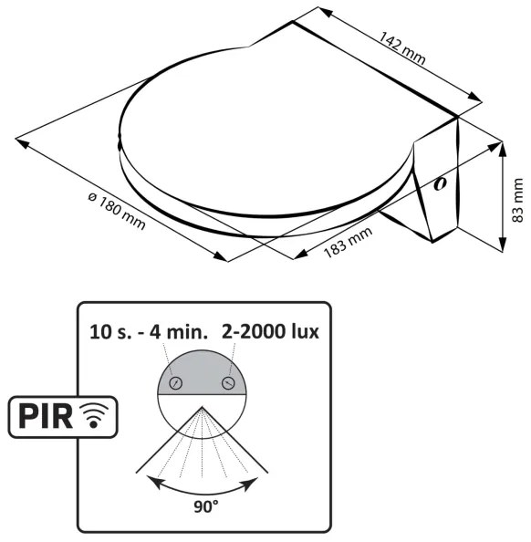 LED Venkovní nástěnné svítidlo se senzorem TESA LED/10W/230V IP54 černá