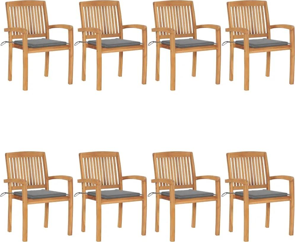 vidaXL Stohovatelné zahradní židle s poduškami 8 ks masivní teak [3073245] Barva: Vzor šedá kostka
