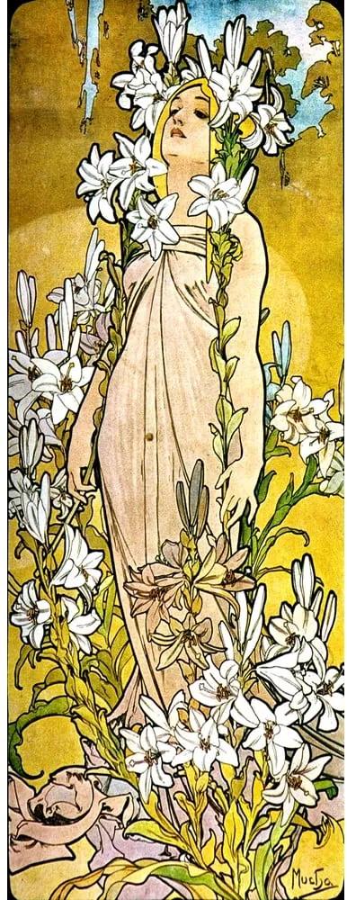 Reprodukce obrazu Alfons Mucha - The Flowers Lily, 30 x 80 cm | BIANO