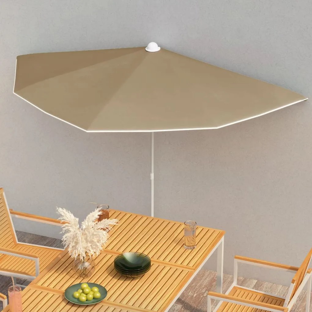 Zahradní půlkruhový slunečník s tyčí 180 x 90 cm taupe 315562
