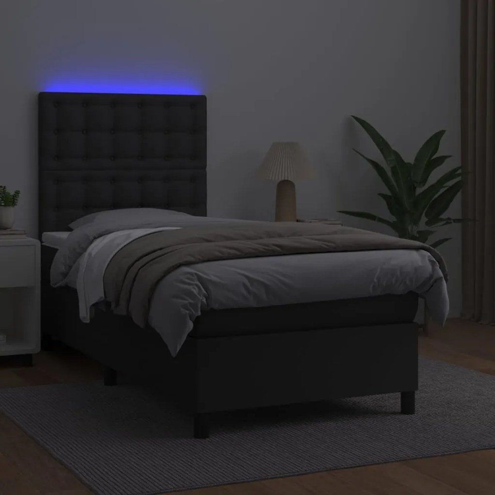 Box spring postel s matrací a LED černá 90x190 cm umělá kůže 3135915