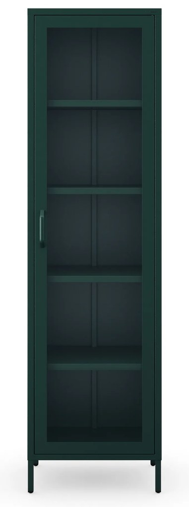 Úzká prosklená vitrína na nožkách do obývacího pokoje, lahvově zelená, 500x1800x350 mm: LUIGI Modern