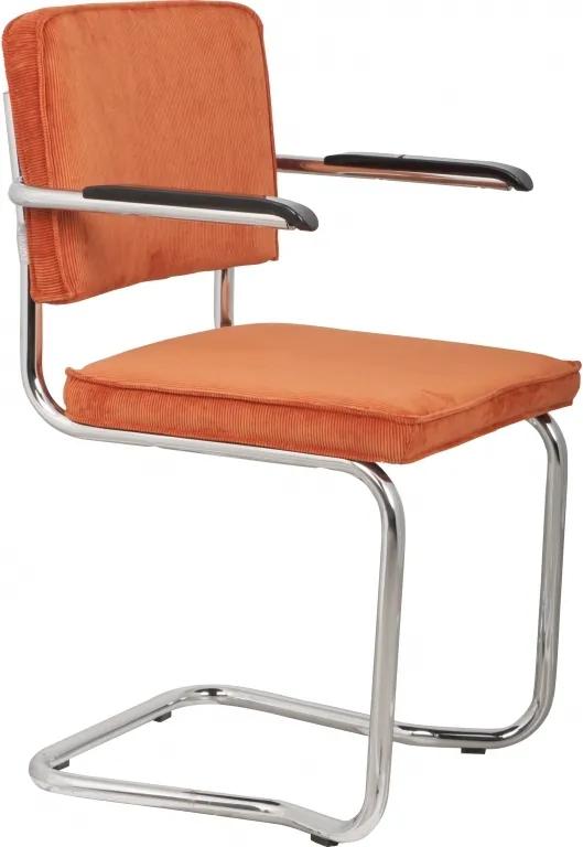 Židle ZUIVER RIDGE KINK RIB s područkami, oranžová