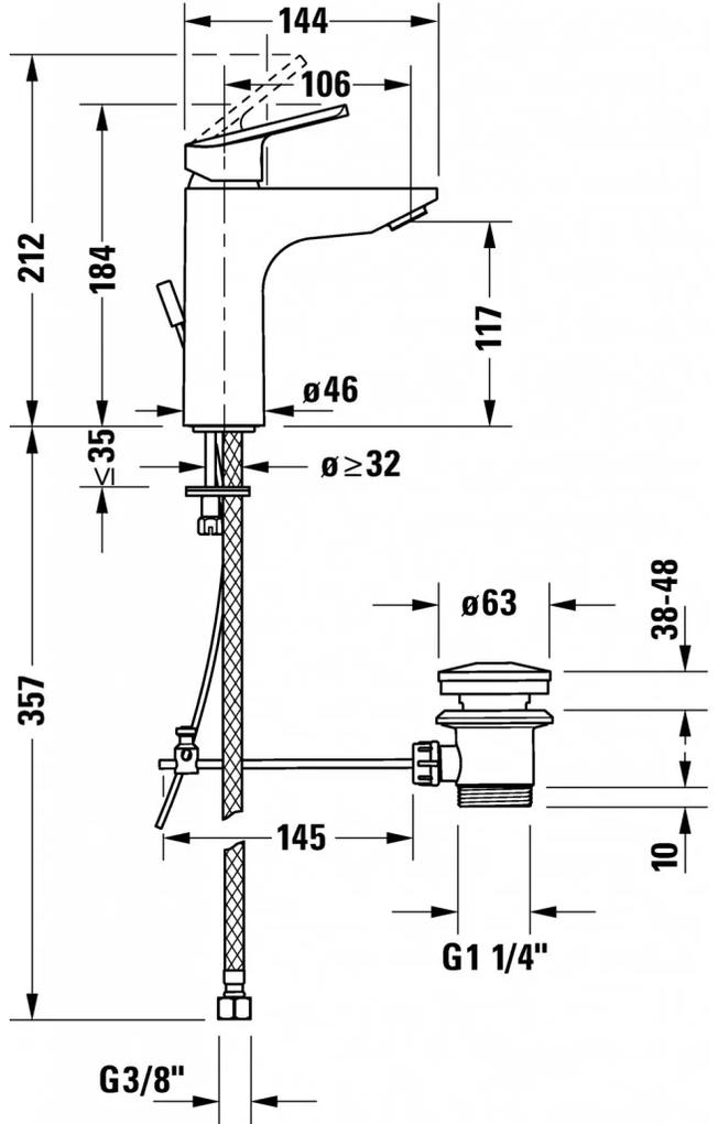 Duravit No.1 - Umyvadlová páková baterie s odtokovou soupravou, velikost M, chrom N11020001010
