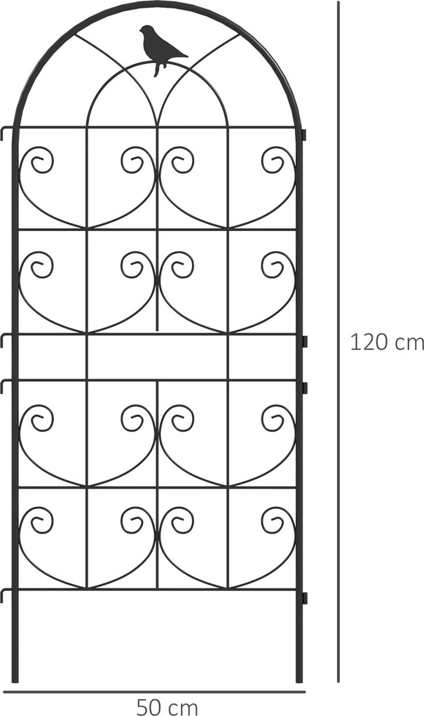 Outsunny Kovová mřížka sada 2 nerezových podpěr s ptačím vzorem pro popínavé rostliny 50x120 cm černá 84H-335V00BK