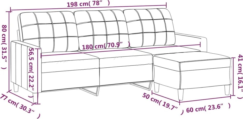 3místná pohovka s podnožkou krémová 180 cm textil 3201003