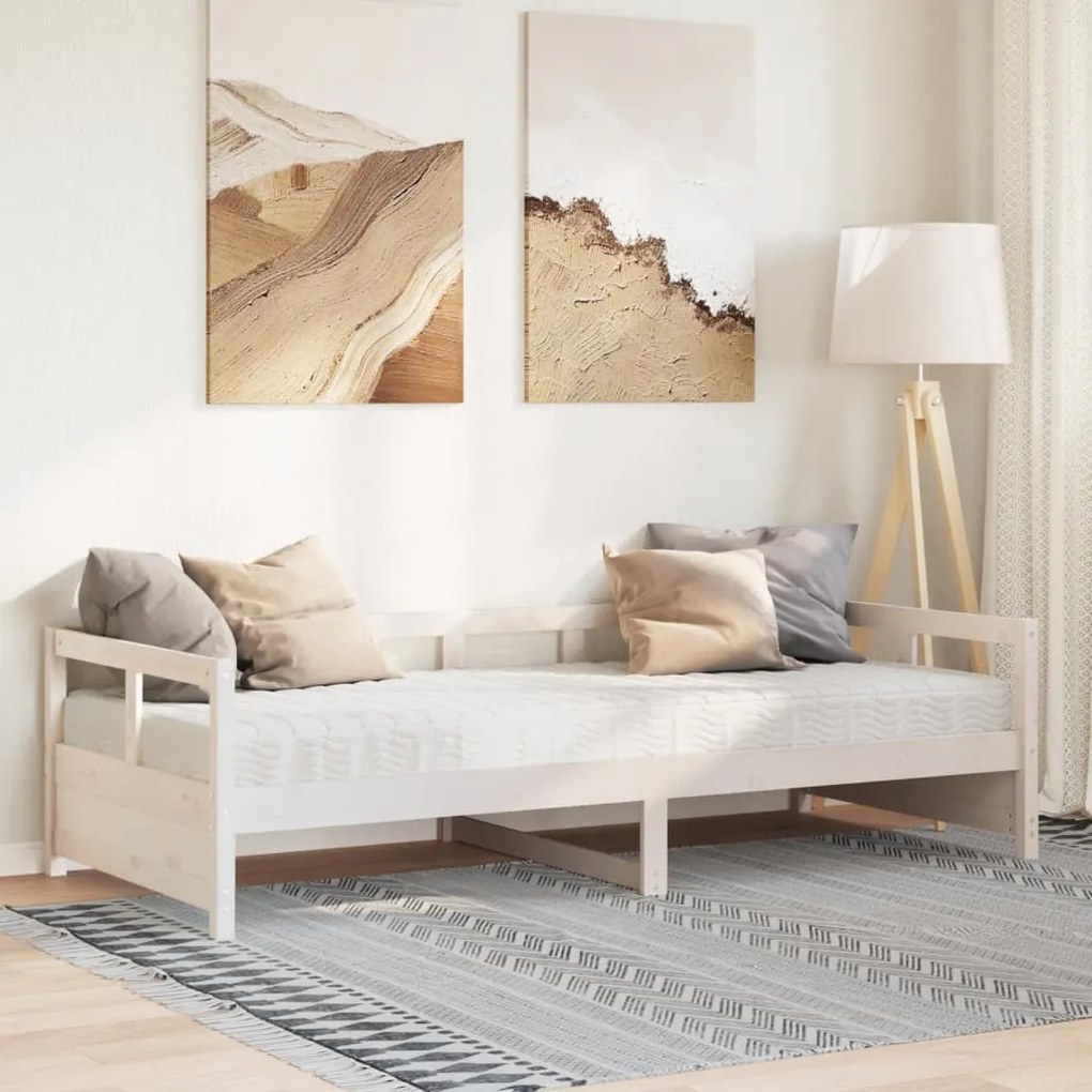 Válenda s matrací bílá 80 x 200 cm masivní borovice 3321048