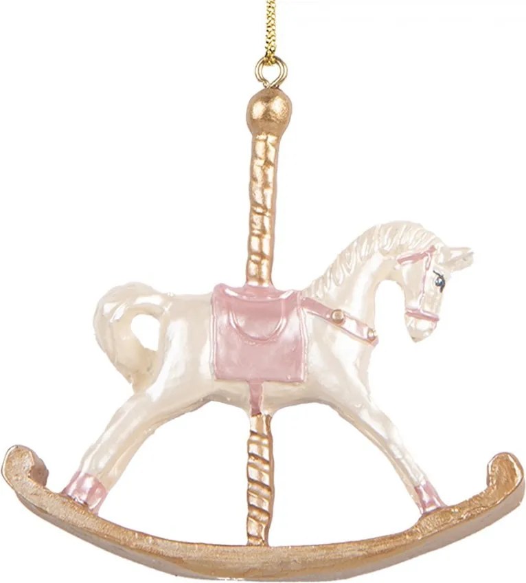 Bílo-zlatá závěsná dekorace houpací koník - 8*2*7 cm