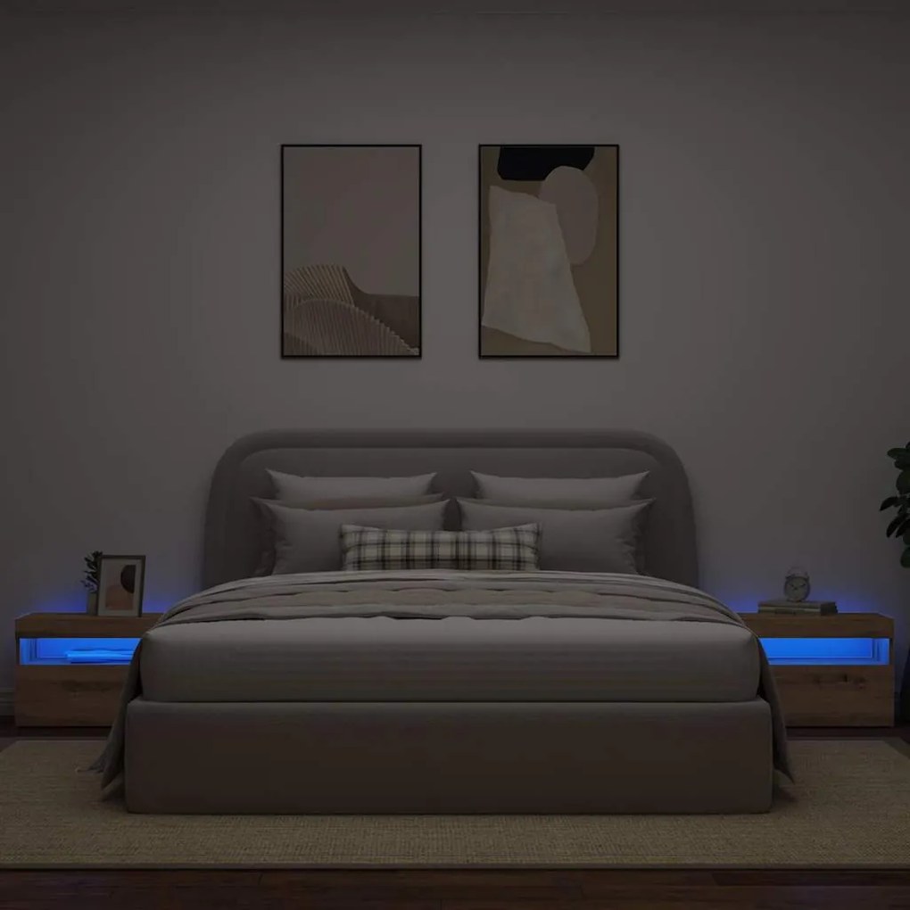 Noční stolek s LED dub artisan 60 x 35 x 40 cm kompozitní dřevo 3329176