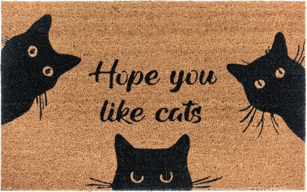 Hanse Home, Rohožka Hope you like cats 105667 - na ven i na doma, 45x75, hnědá, chodba / předsíň