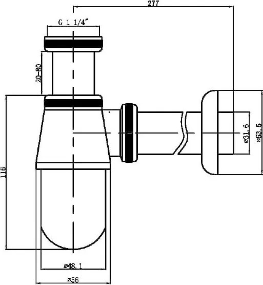 Aqualine umyvadlový sifon 1'1/4 odpad 32 mm nízký chrom CV1006