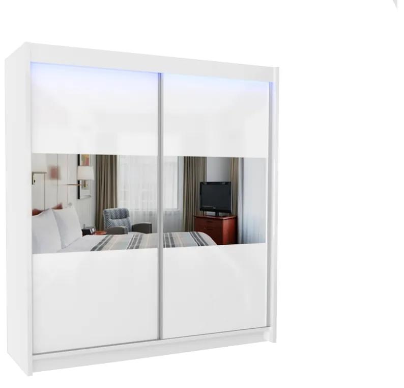 Skříň s posuvnými dveřmi a zrcadlem ROSANA, 200x216x61, bílá