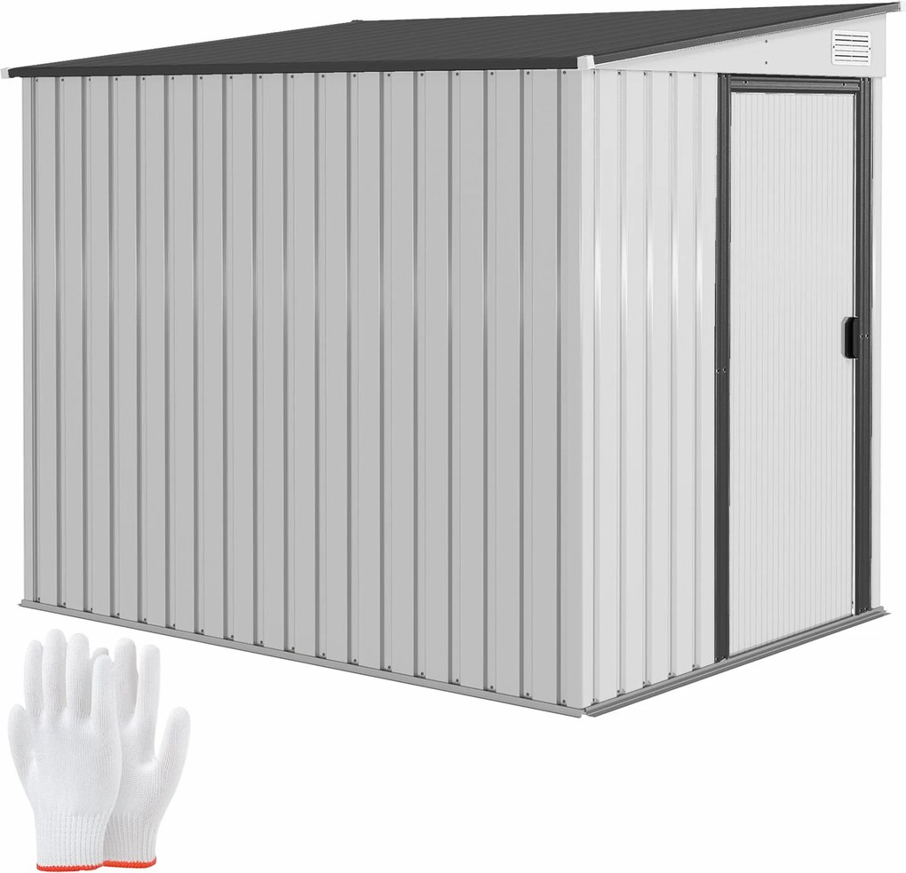Zahradní kůlna Outsunny ze železa 1,5x2m se základem, se skládacími dveřmi, šikmou střechou, policemi, háčky a větracími otvory, bílá | Aosom
