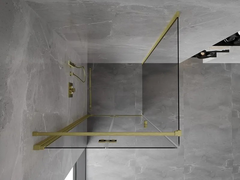 Mexen Mist-F T, 1-křídlý ​​skládací sprchový kout levý 80 x 80 cm, čiré sklo, zlatý matný profil, 8A6T-080-080-55-00-L