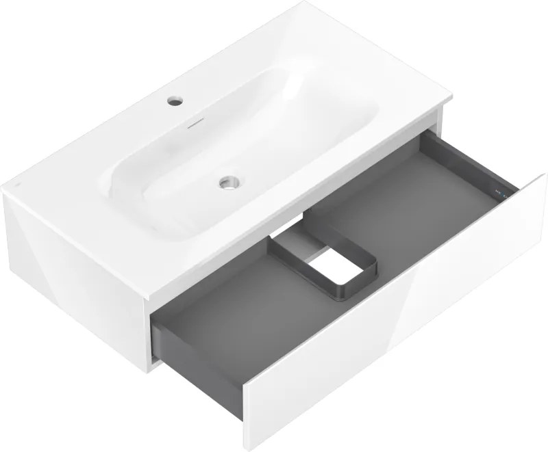 Mexen Orio, koupelnová skříňka 90 cm s umyvadlem Vela, 1 zásuvka, bílá lesklá, 91A10-09023-1-BF00-W23M00