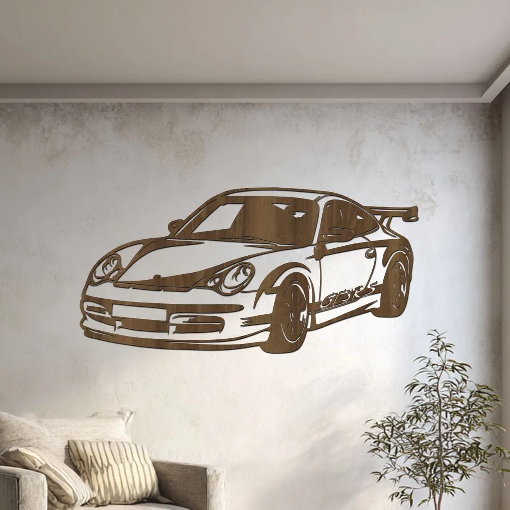 dřevo života Dřevěný obraz Porsche 911 GT3 RS Rozměry (cm): 80x39, Zvolte barvu dekoru: Ořech