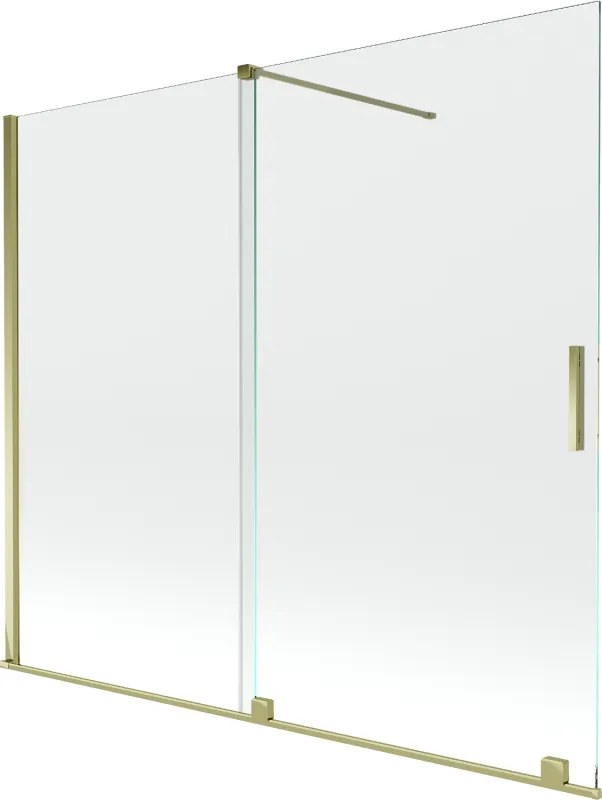 Mexen Velar, 2-křídlová posuvná vanová zástěna 180 x 150 cm, 8mm čiré sklo, zlatý lesklý profil, 896-180-000-01-50