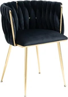 Aosom Sametové křeslo se zlatými kovovými nohami, elegantní ručně tkaný design, 55,5x41x74 cm, černá