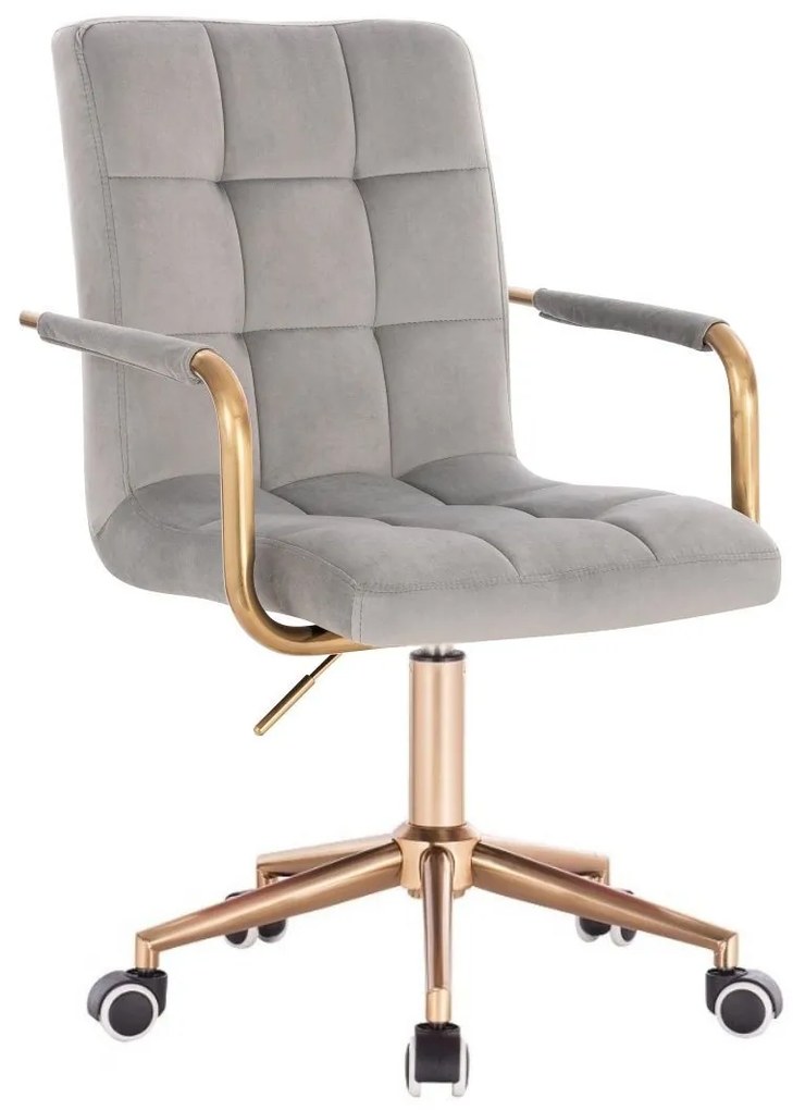 LuxuryForm DESIGN Otočná židle VERONA GOLD VELUR na zlaté podstavě s kolečky - světle šedá