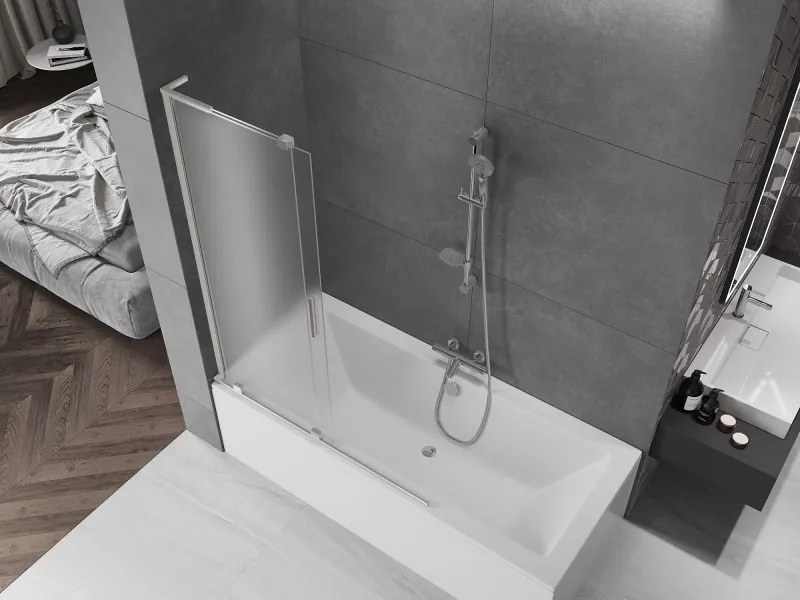 Mexen Velar L, 2-křídlová posuvná vanová zástěna 120 x 150 cm, 8mm sklo námraza, broušená ocel, 896-120-003-31-97