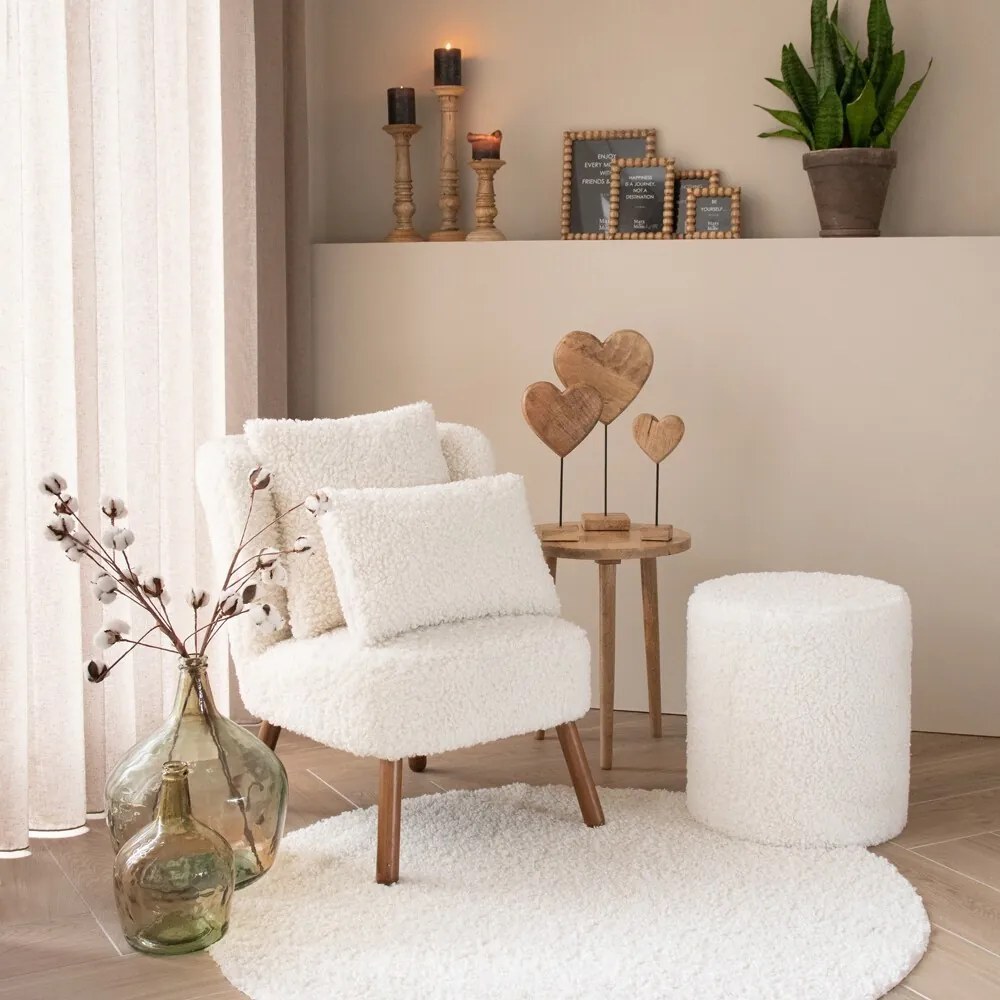 Bílý plyšový kudrnatý polštář Curly Teddy White Off - 40*15*60cm