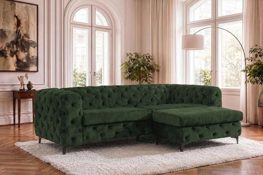Designová sedačka Rococo 235 cm tmavě zelený samet