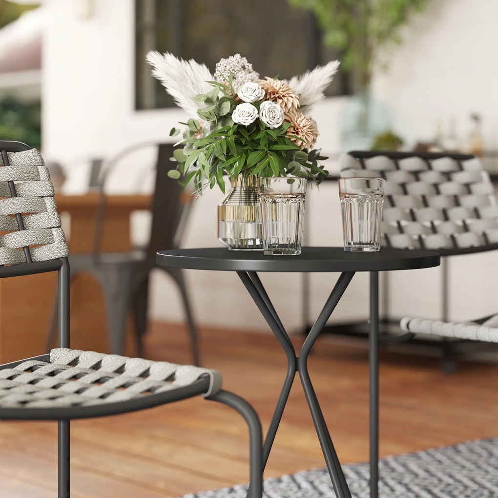 Outsunny Polyratanový zahradní nábytek, venkovní nábytek na balkon pro 2 osoby, 3-dílný, 2 židle, stůl šedý