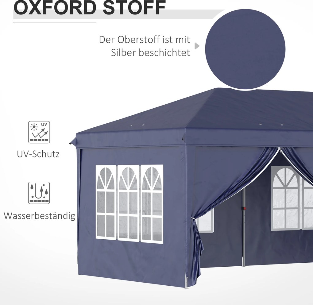 Outsunny skládací pavilon 6 x 3 m, odnímatelné boční stěny, velká okna, dveře na zip, ocelový rám, modrý
