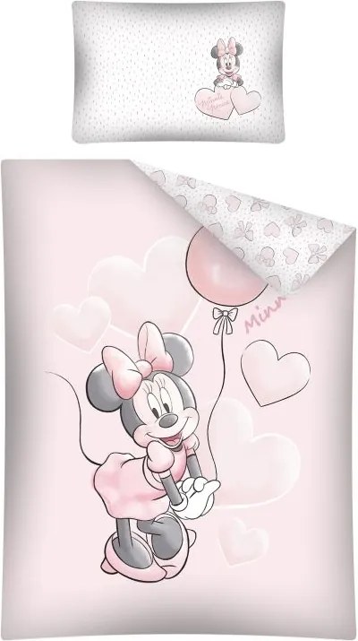 DETEXPOL Povlečení do postýlky Minnie srdíčka růžová Bavlna, 100/135, 40/60 cm