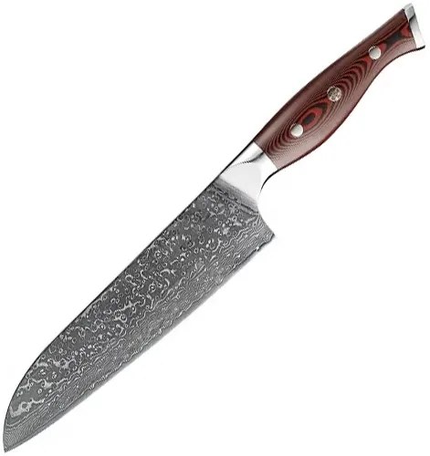 KnifeBoss kuchářský damaškový nůž Santoku 7.5" (190 mm) Black & Red VG-10