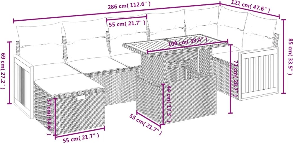 8dílná zahradní sedací souprava s poduškami černá polyratan 3276255