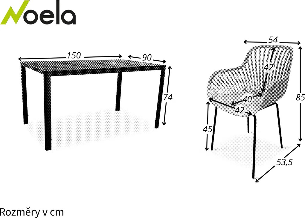 Noela Zahradní jídelní set Viking L + 4x křeslo GABY šedá