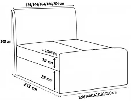 Manželská postel CHLOE - 180x200, růžová + topper ZDARMA