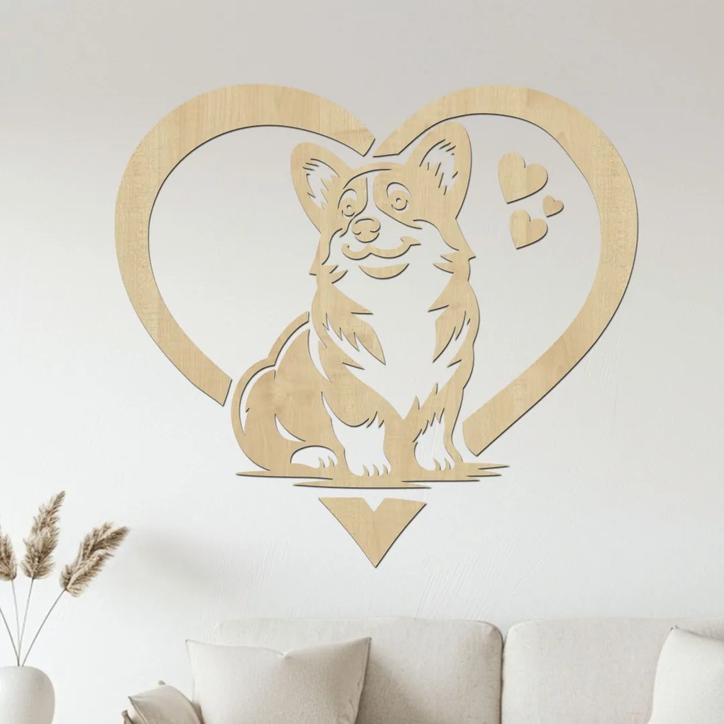 dřevo života Dřevěná dekorace Corgi láska Zvolte rozměr (cm): 60x55, Zvolte barvu dekoru: Černá