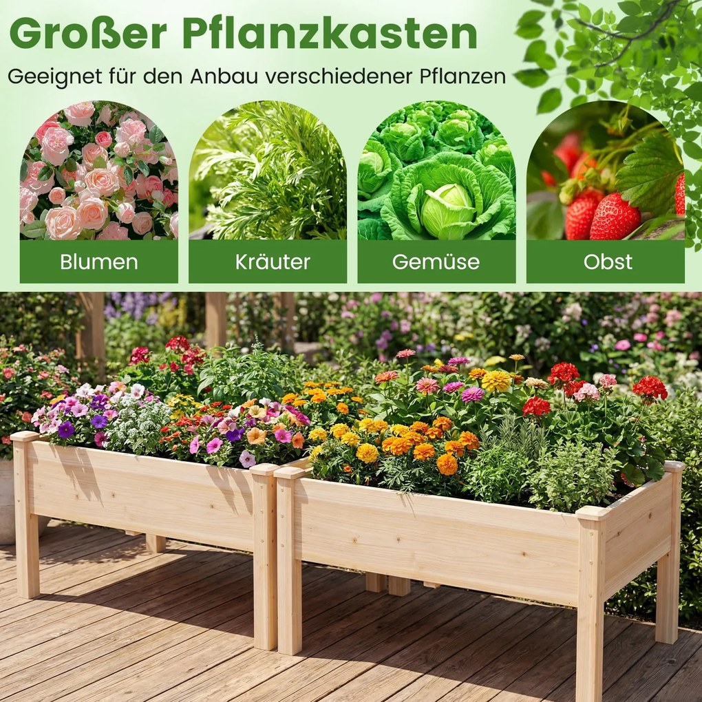 Costway Dřevěný vyvýšený záhon s drenážními otvory, truhlík na rostliny do 130