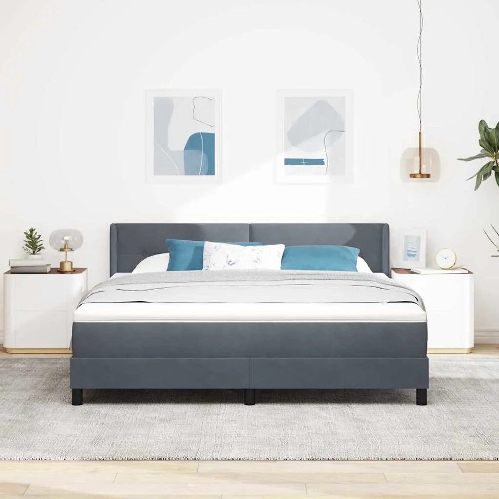 Postel s boxspringem s čelo Tmavě šedá 200 x 180 cm samet 3341481