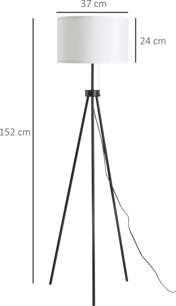 HOMCOM Stojací lampa Moderní stojací lampa E27, ocel a polyester, černobílá, 37x37x152cm, stylové osvětlení do obývacího pokoje a ložnice